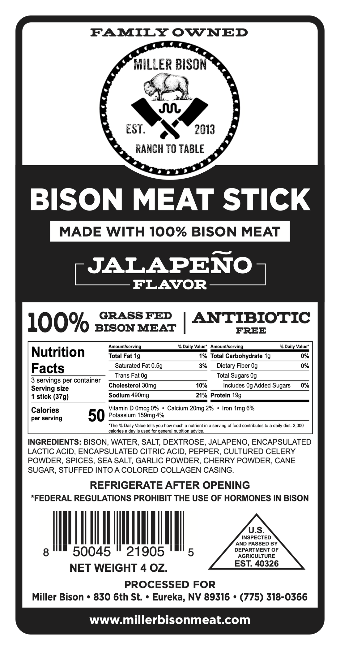 Jalapeño Bison Meat Sticks – Miller Bison LLC.