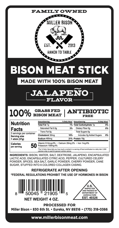 Jalapeño Bison Meat Sticks – Miller Bison LLC.