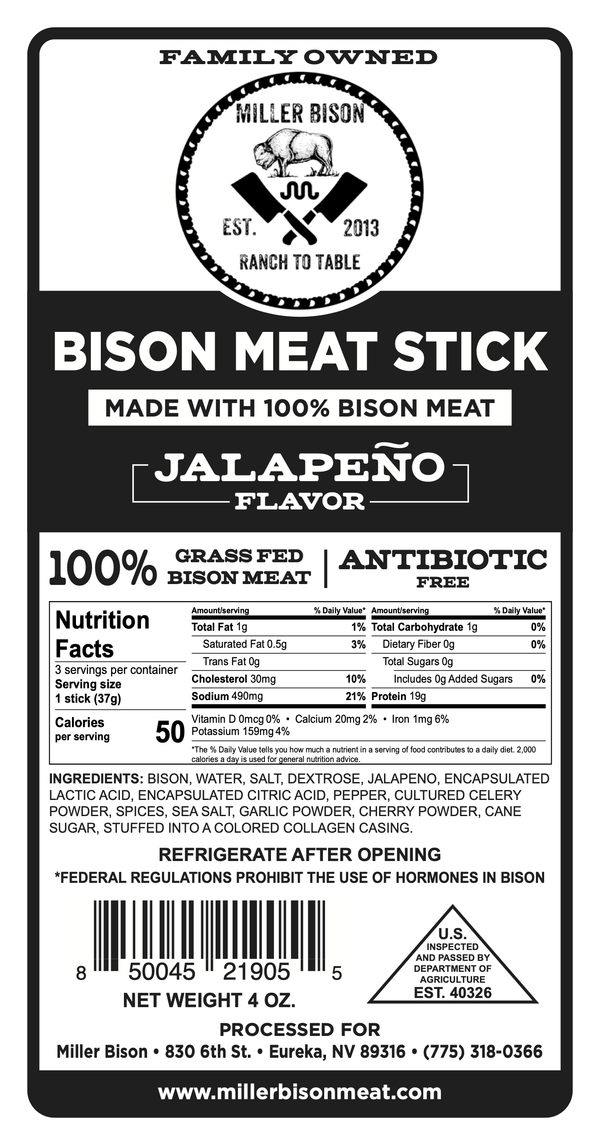 Jalapeño Bison Meat Sticks – Miller Bison LLC.