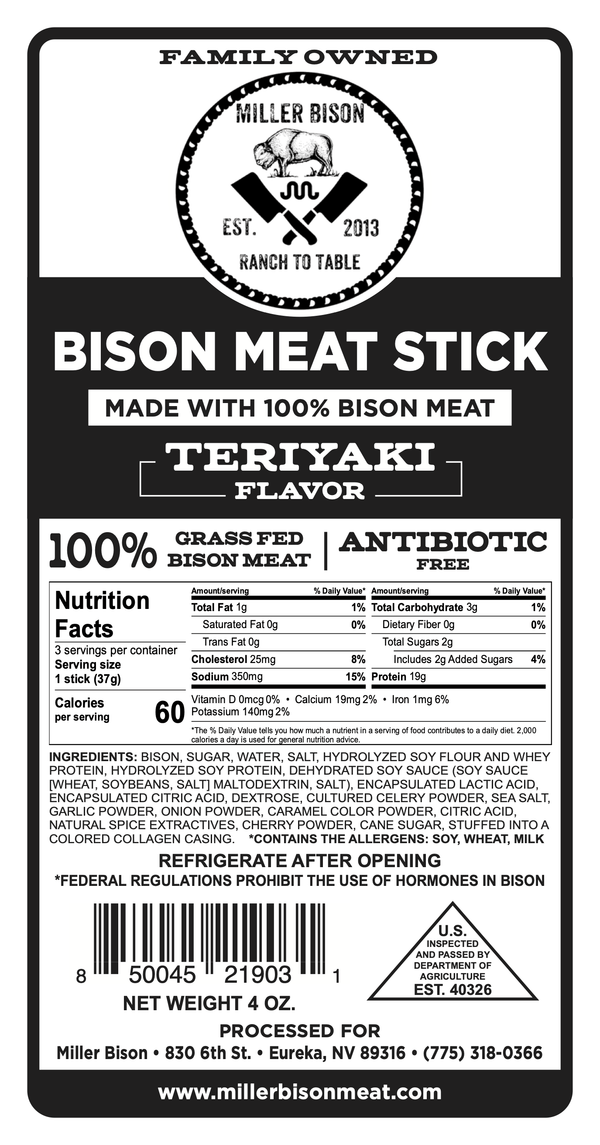 Teriyaki Bison Meat Sticks